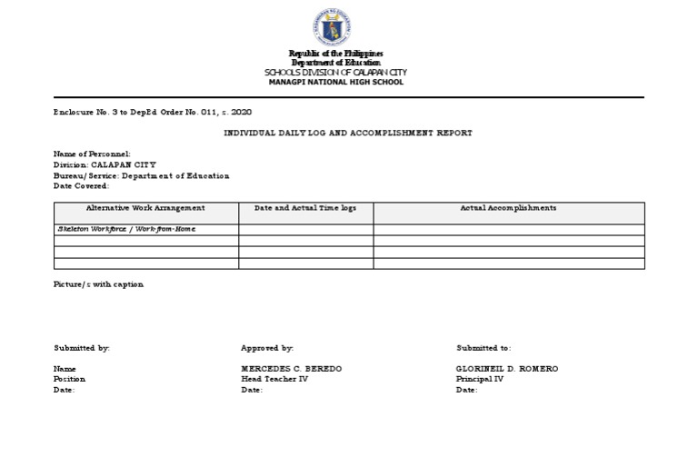 Sample Template of INDIVIDUAL DAILY LOG AND ACCOMPLISHMENT REPORT | PDF