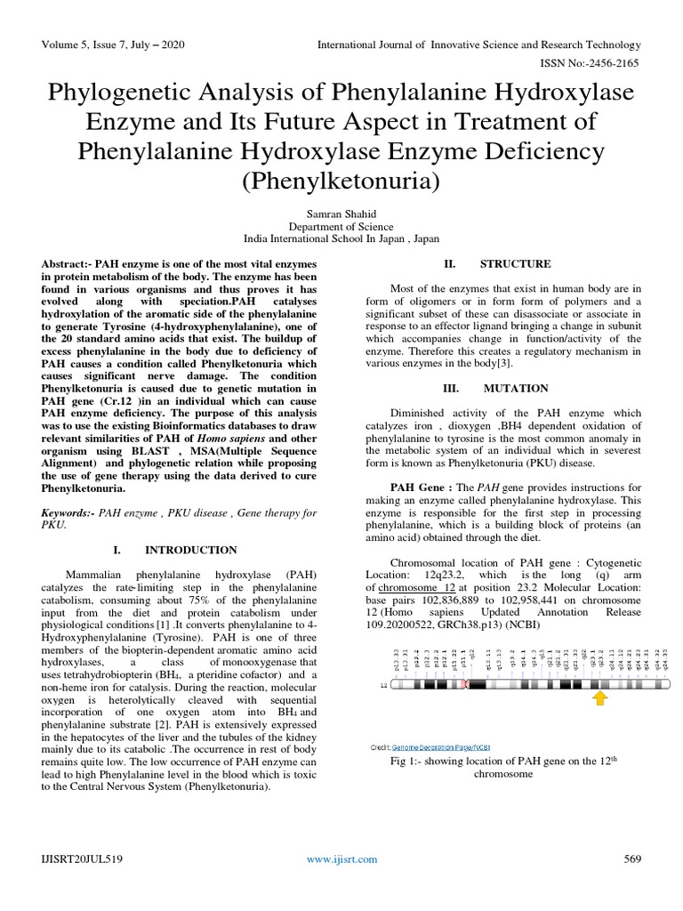 Phylogenetic Analysis of Phenylalanine Hydroxylase Enzyme and Its ...