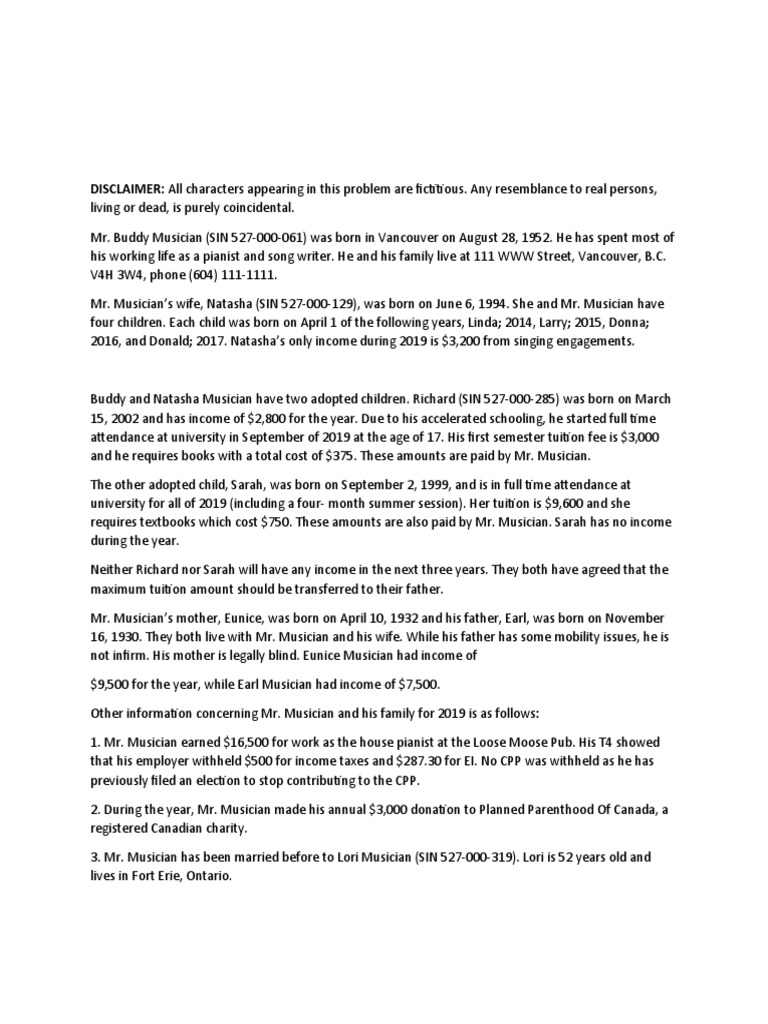 DISCLAIMER: All Characters Appearing in This Problem Are Fictitious ...