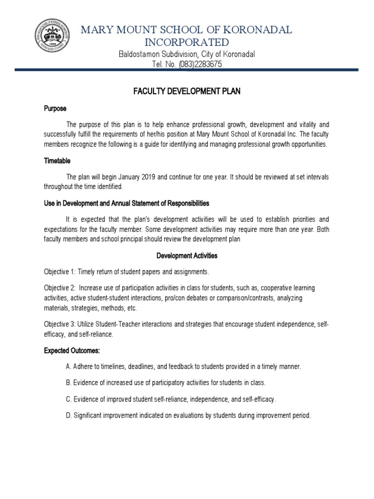 Faculty Development Plan | PDF | Pedagogy | Applied Psychology