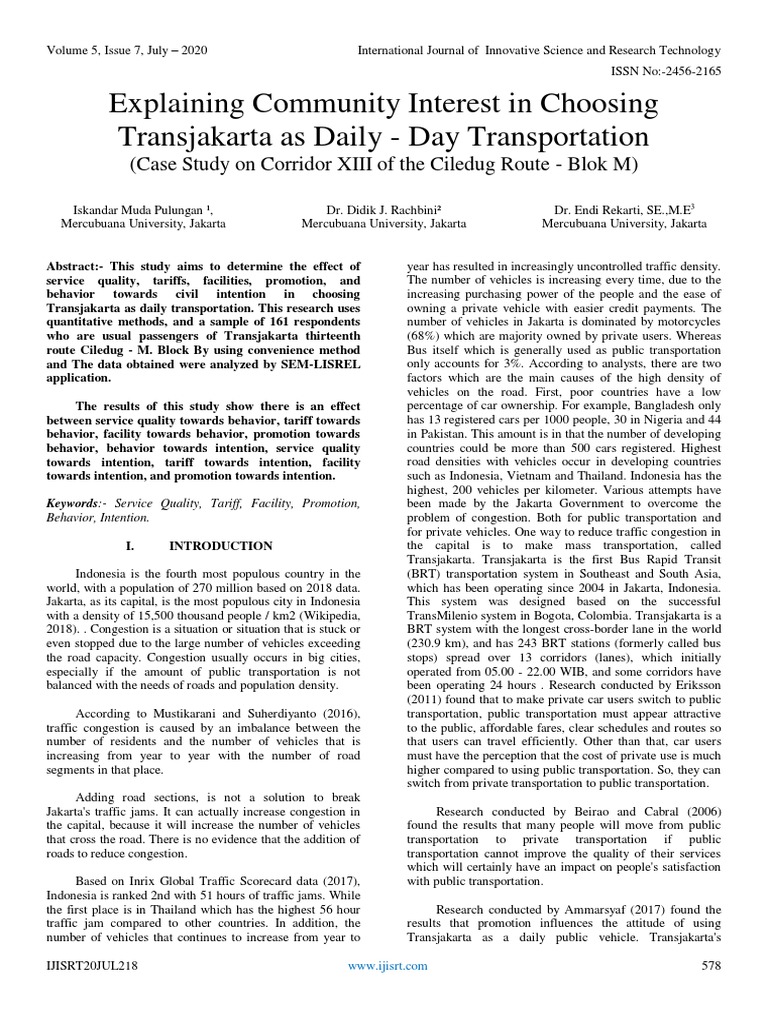 Explaining Community Interest in Choosing Transjakarta As Daily - Day ...