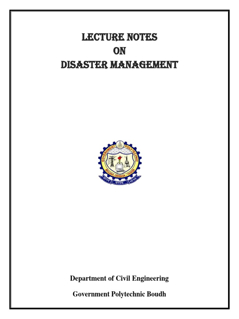 Lecture Notes ON Disaster Management: Department of Civil Engineering ...