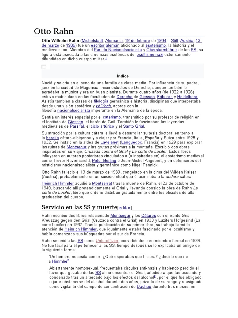 Otto Rahn: Esoterismo y Nazismo | PDF | Alemania nazi | Agitación