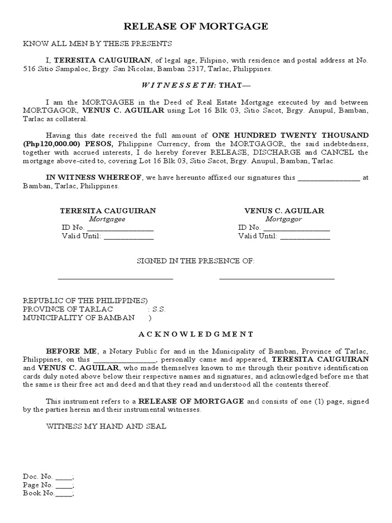 Release of Mortgage: Witnesseth:That | PDF | Law