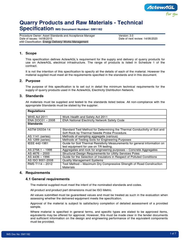 Quarry Products and Raw Materials - Technical Specification - SM1182 ...