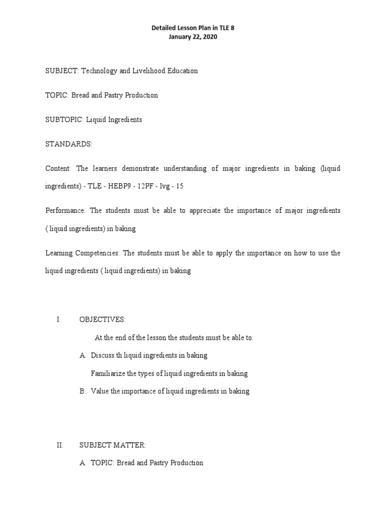 Bagong Lesson Plan Ko | PDF | Lesson Plan | Baking