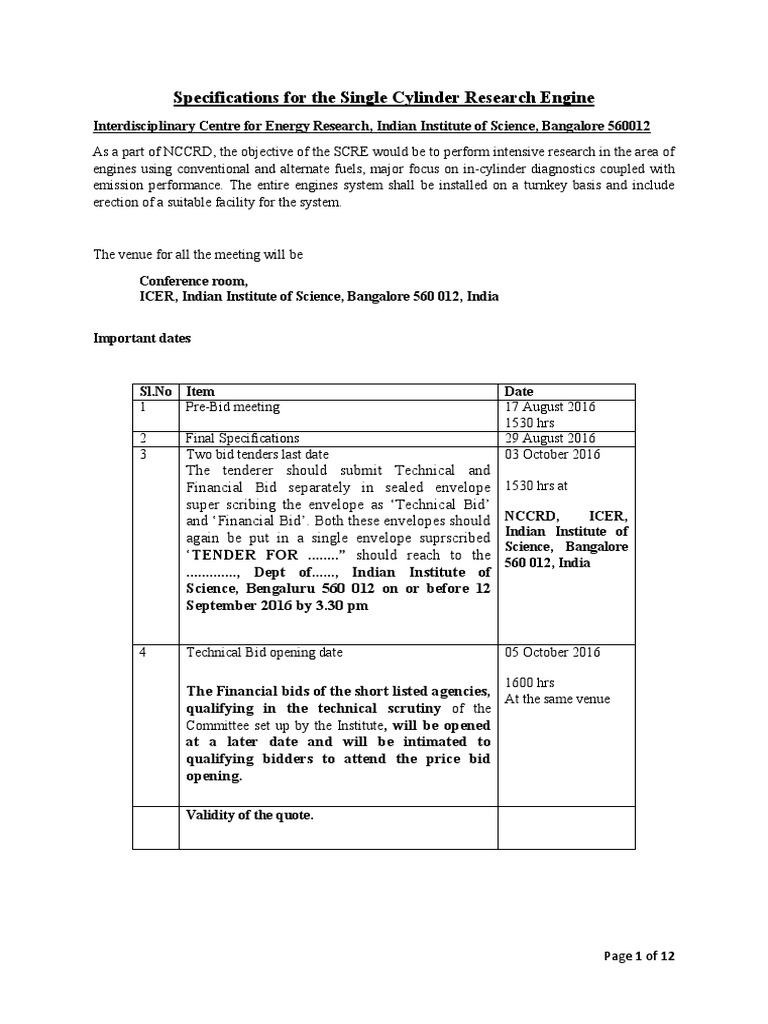 Specifications For The Single Cylinder Research Engine | PDF | Fuel ...