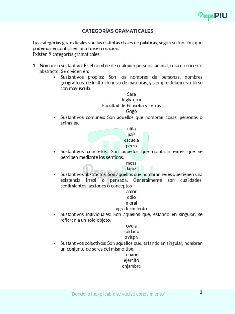 Categorías Gramaticales | PDF | Adjetivo | Verbo