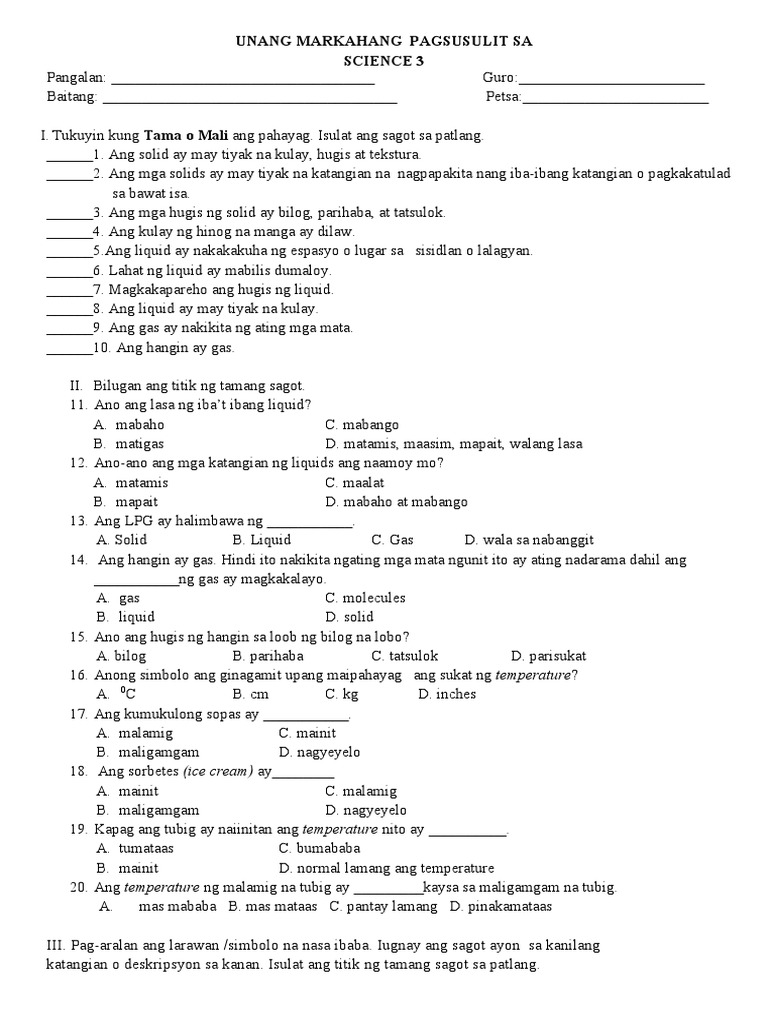 1ST Periodic Test - Science With Tos | PDF