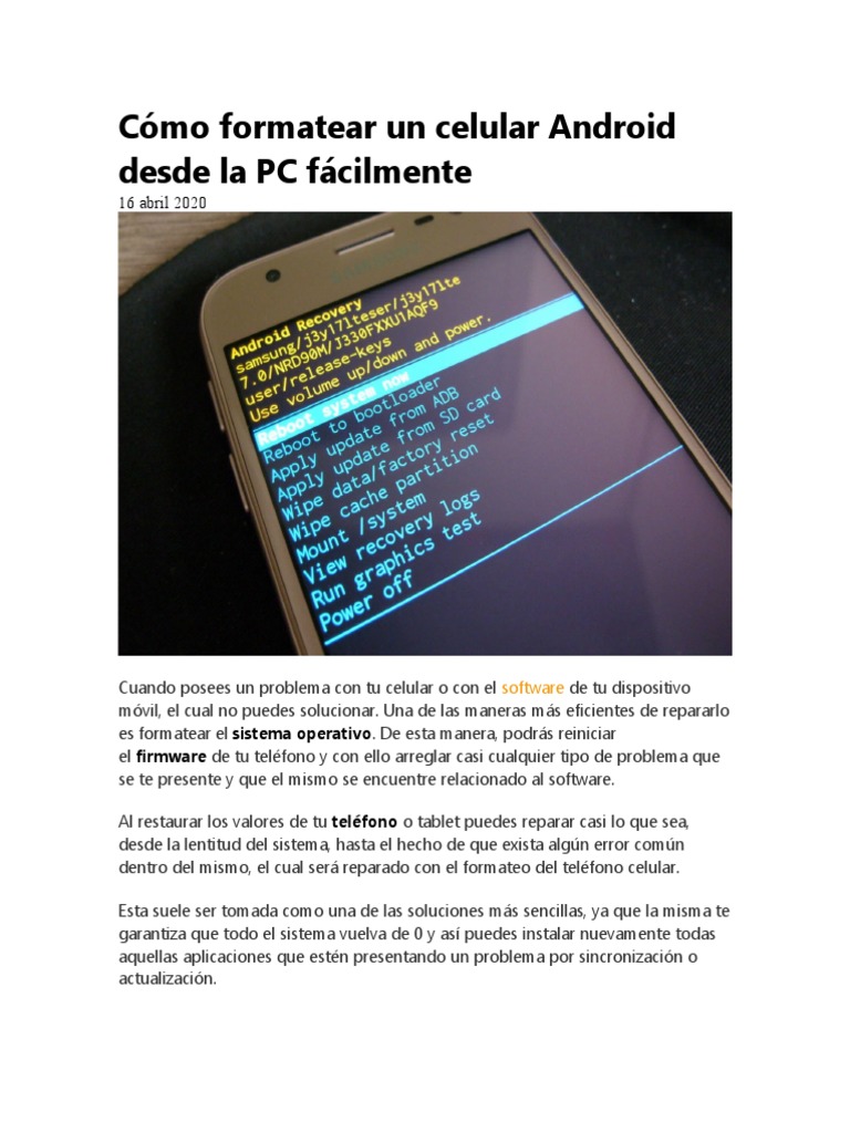 Cómo Formatear Un Celular Android Desde La PC Fácilmente | PDF ...