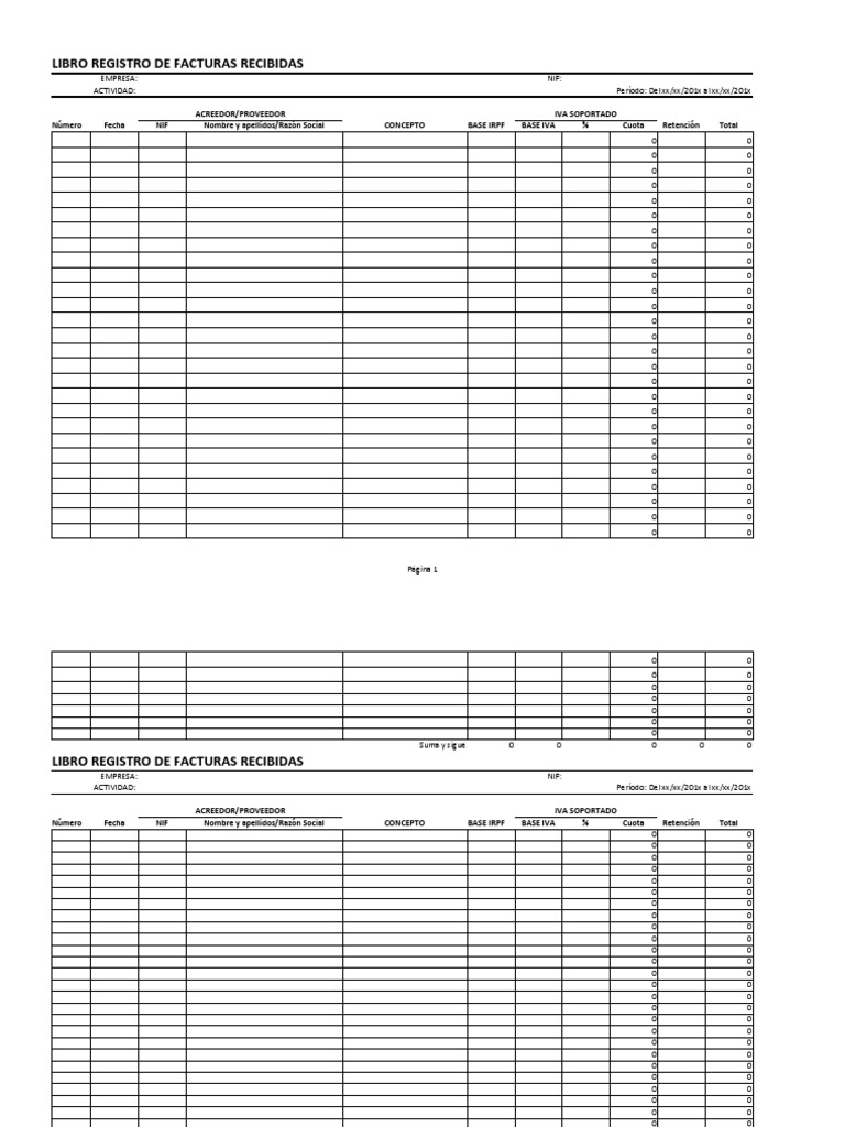 Libro Registro de Facturas Recibidas 1 | Descargar gratis PDF | Business