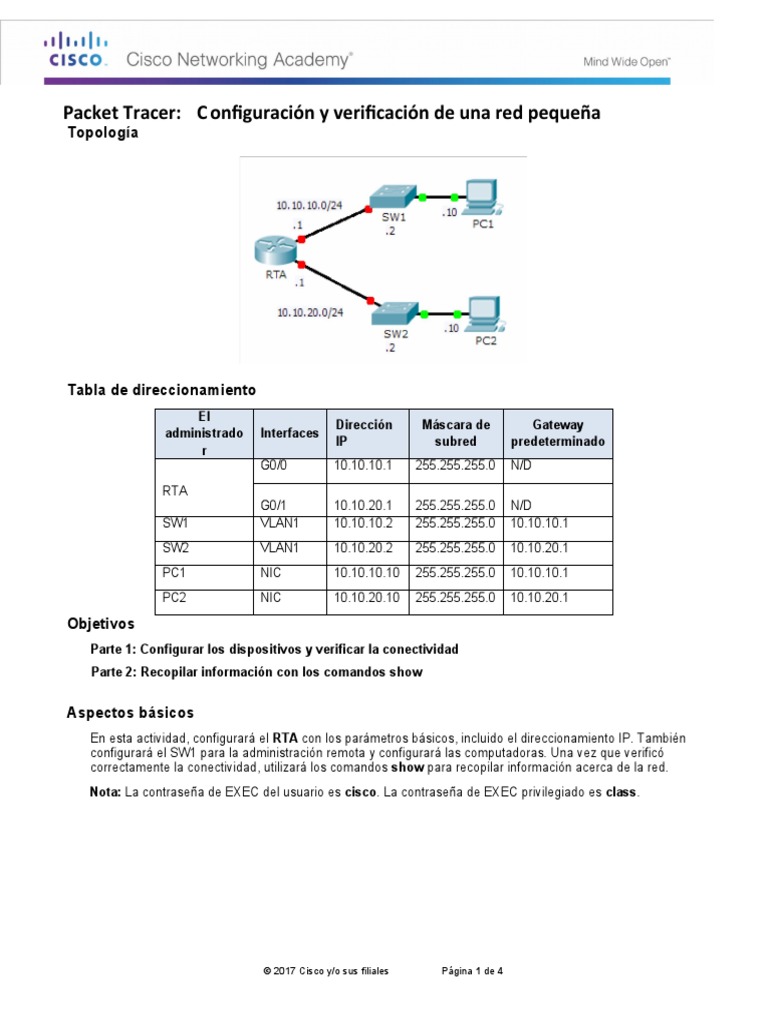1.1.4.5 Packet Tracer - Configuring and Verifying A Small Network Instructions ...