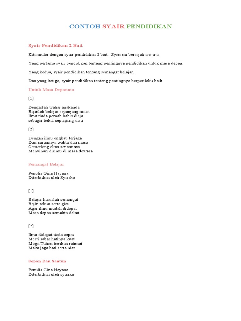 Contoh Syair Pendidikan | PDF