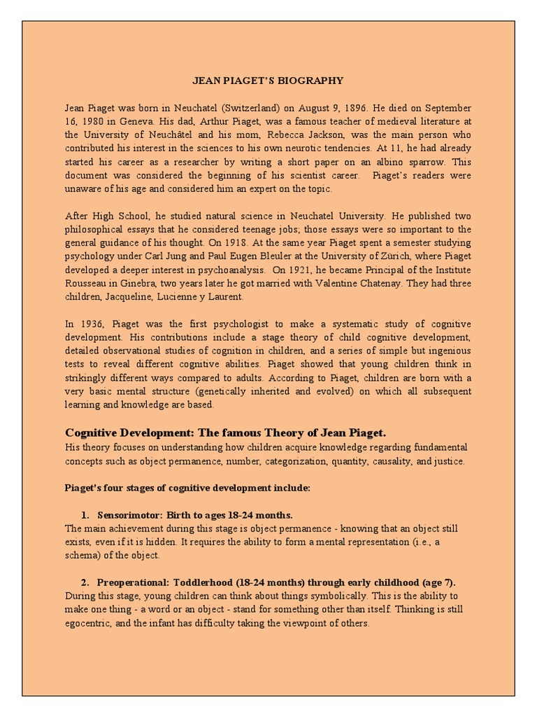 Jean Piaget'S Biography: Cognitive Development: The Famous Theory of ...