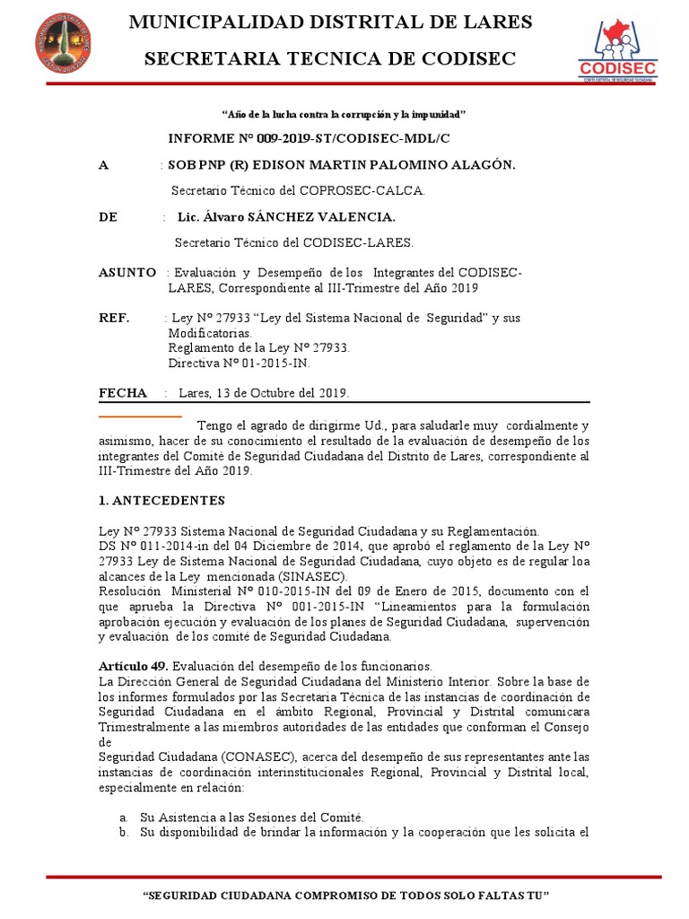 Evaluacion de III Trimestre de Codisec | PDF | Cumplimiento de la ley ...
