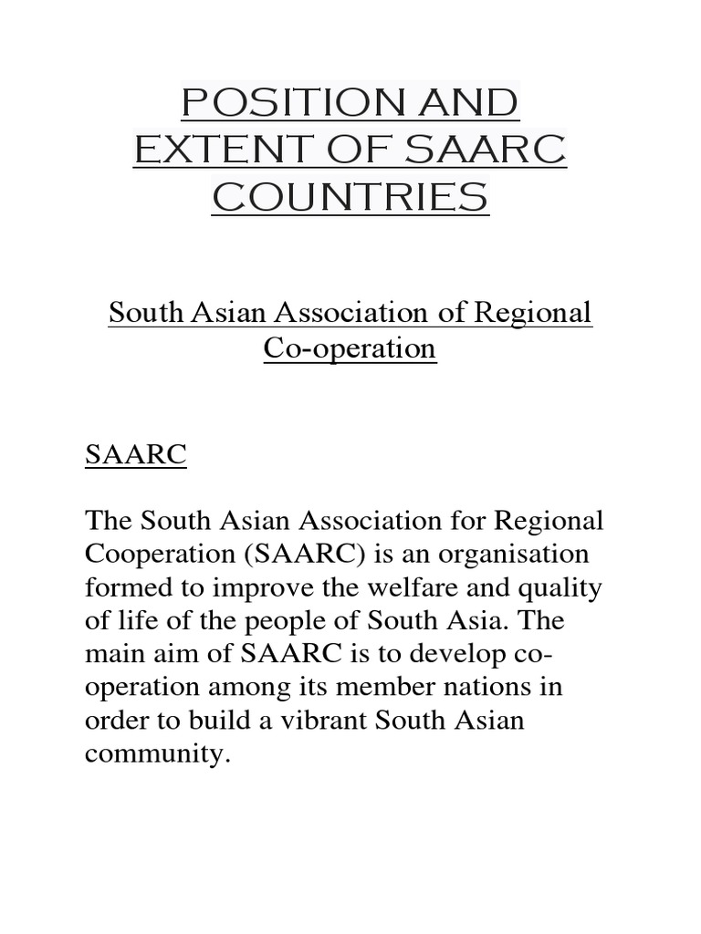 Position and Extent of Saarc Countries | PDF