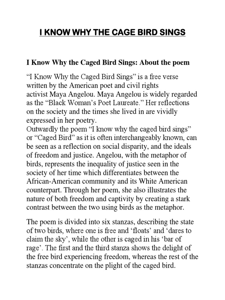 I Know Why The Caged Bird Sings: About The Poem | PDF | Maya Angelou ...