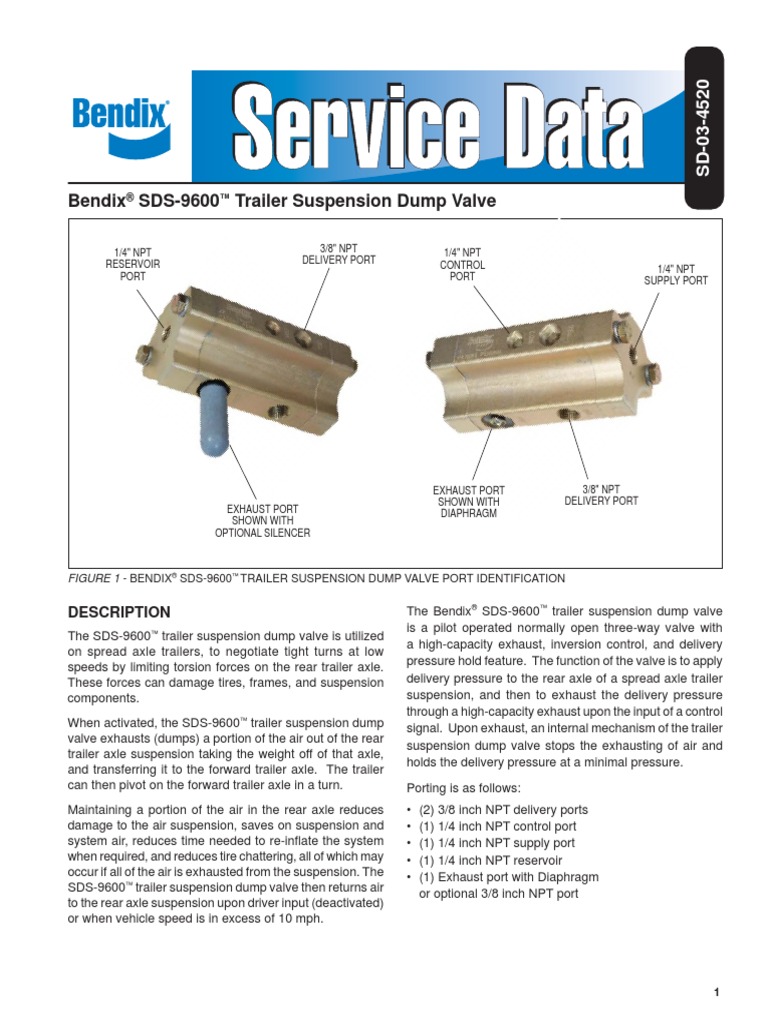 Bendix SDS-9600 Trailer Suspension Dump Valve | PDF | Trailer (Vehicle ...
