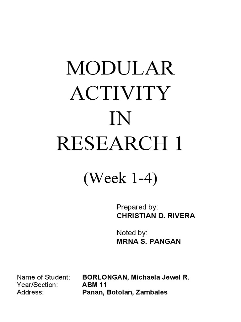 Modular Activity IN Research 1: (Week 1-4) | PDF | Question | Data