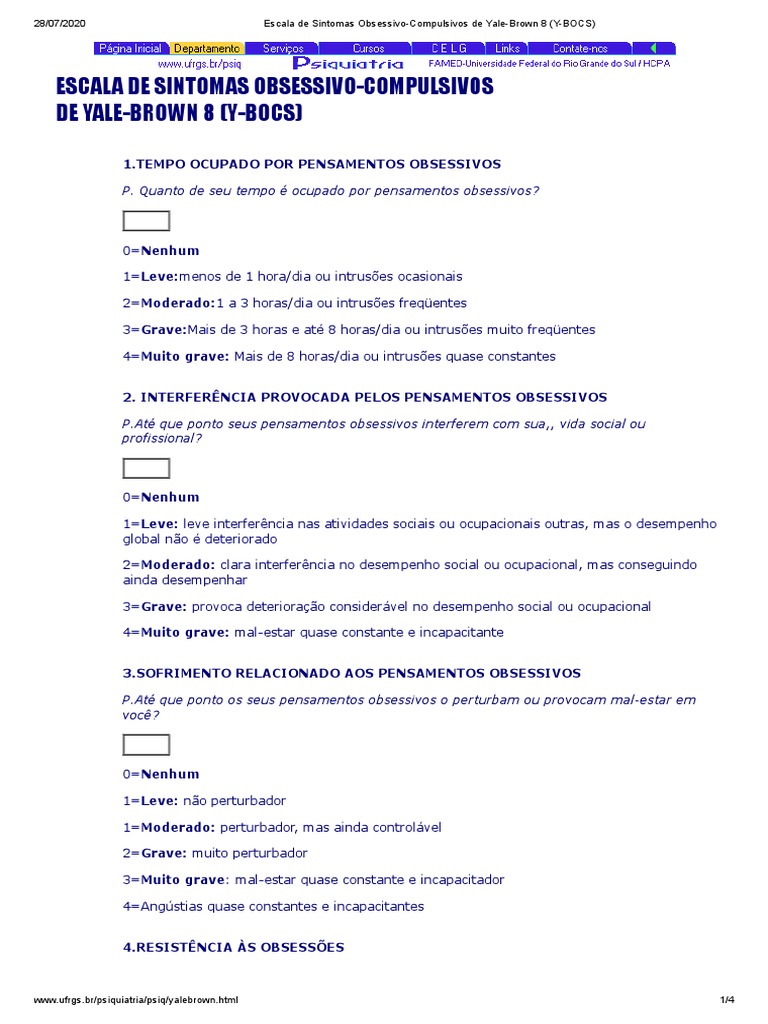 Escala de Sintomas Obsessivo-Compulsivos de Yale-Brown 8 (Y-BOCS) | PDF ...