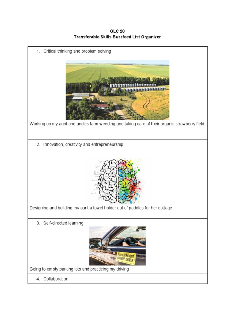 GLC 20 Transferable Skills Buzzfeed List Organizer | PDF
