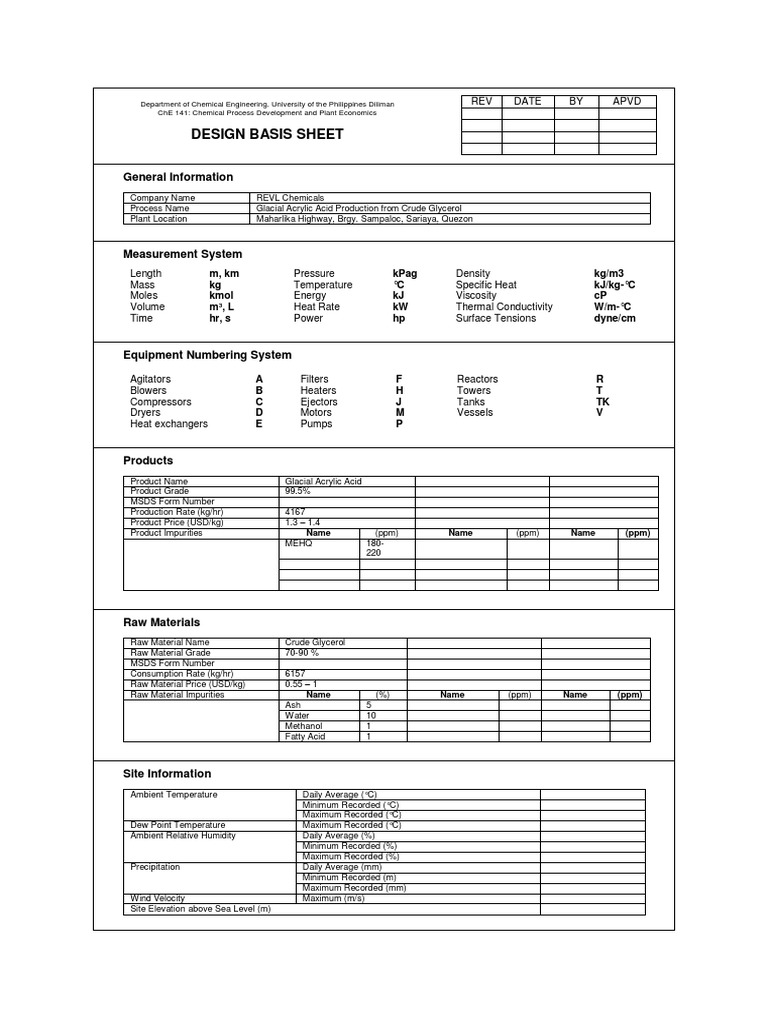 Design Basis Sheet: General Information | PDF | Water | Physical Quantities