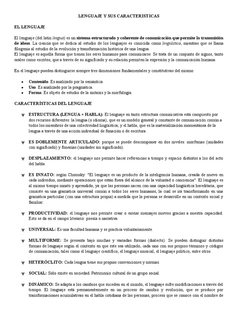 Lenguaje y Sus Caracteristicas | PDF | Afasia | Adjetivo