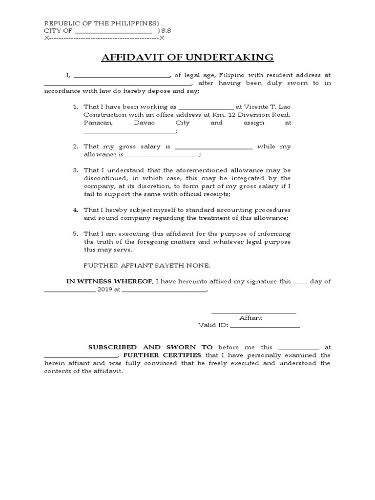 Income Undertaking Affidavit Form | PDF