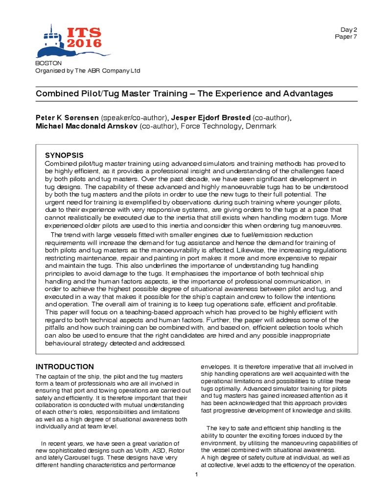 Combined Pilot/Tug Master Training - The Experience and Advantages ...