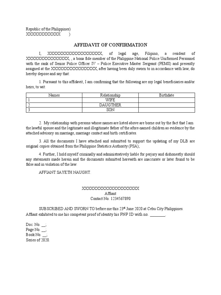 Affidavit of Confirmation | PDF
