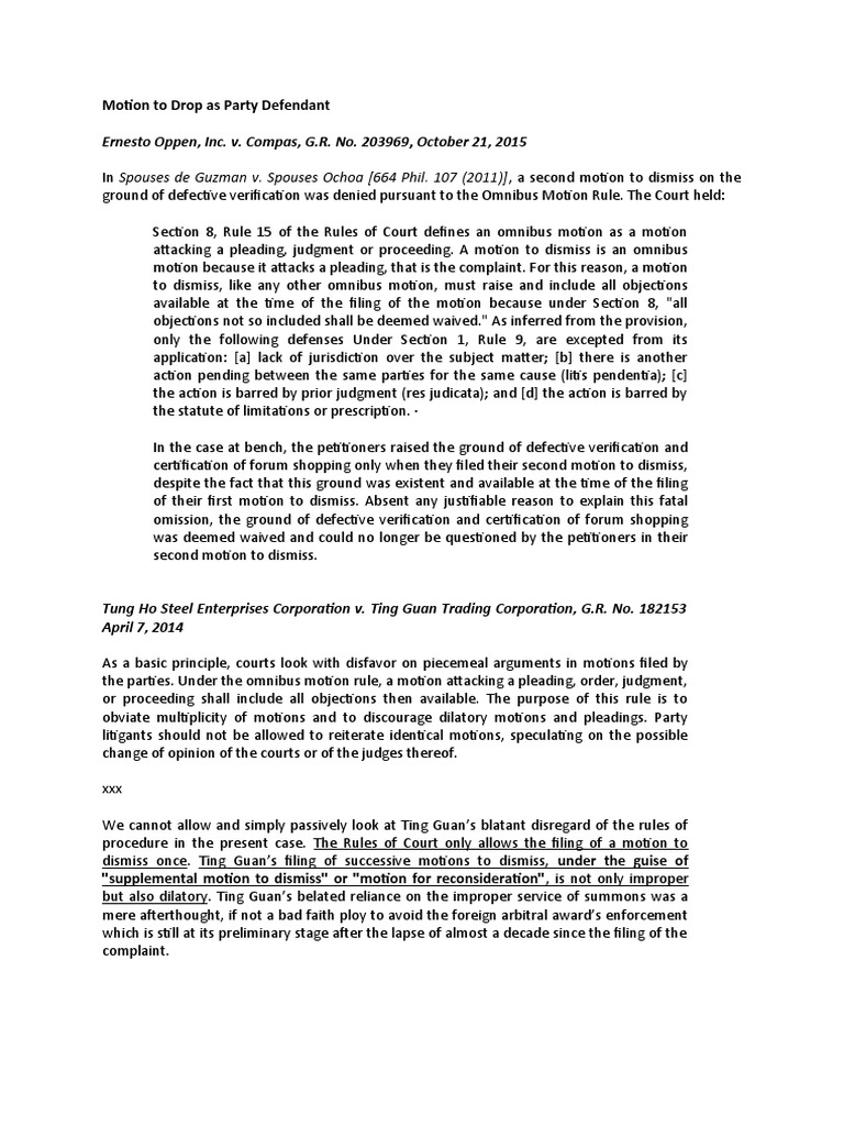 Research - Omnibus Motion Rule | PDF | Pleading | Complaint