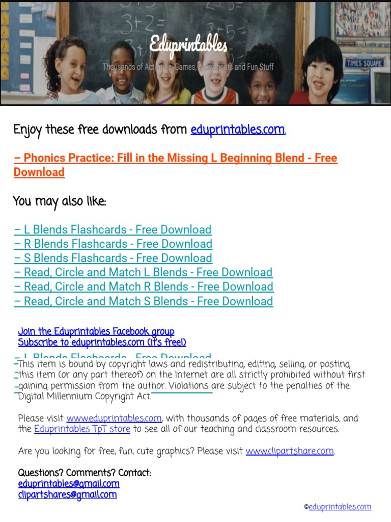 Eduprintables - Phonics Practice - Fill in The Missing L Beginning ...