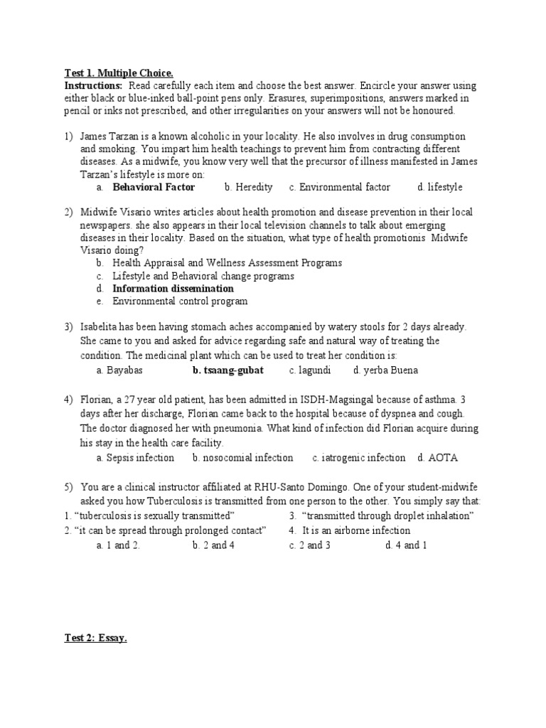 Test 1. Multiple Choice. Instructions: Read Carefully Each Item and ...