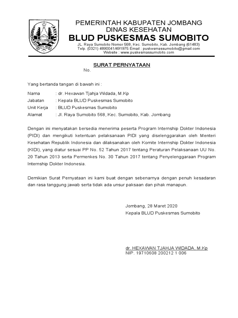 Surat Pernyataan Internship | PDF