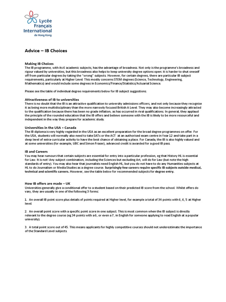 IB Subjects To Help With Major | PDF | Academic Degree | English Studies