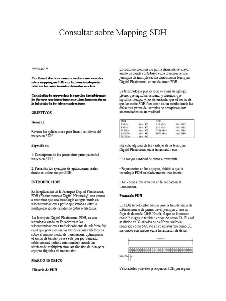Mapping SDH | PDF | Telecomunicaciones | Tecnología de información y ...