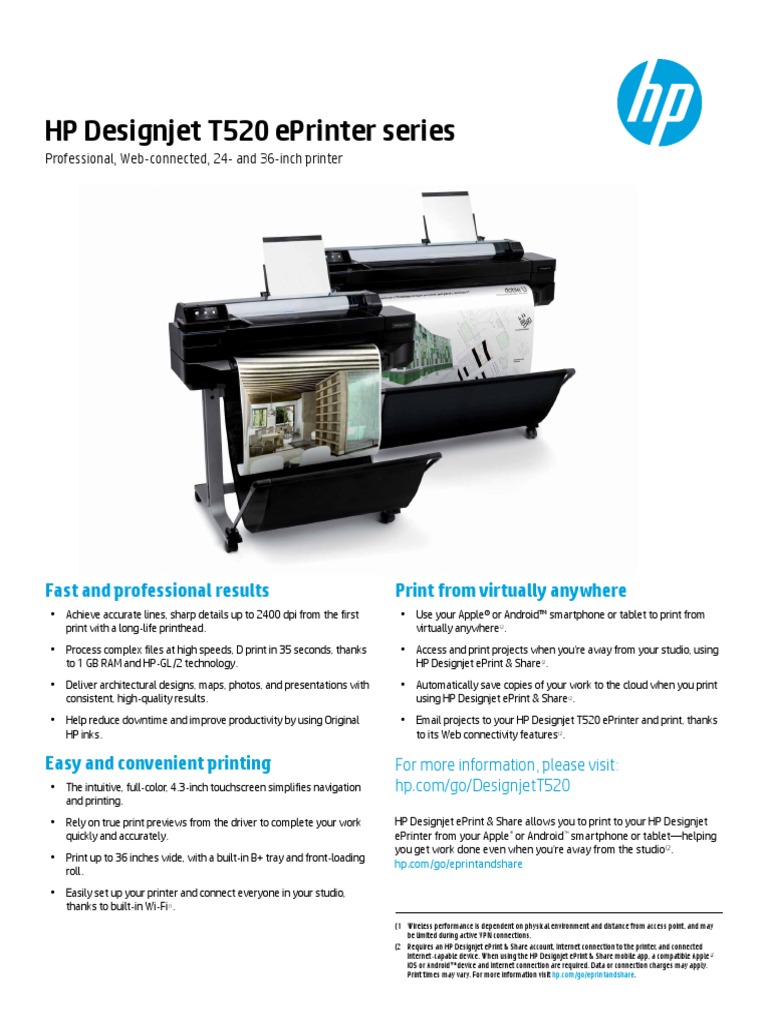 HP Designjet T520 Eprinter Series: Print From Virtually Anywhere Fast ...