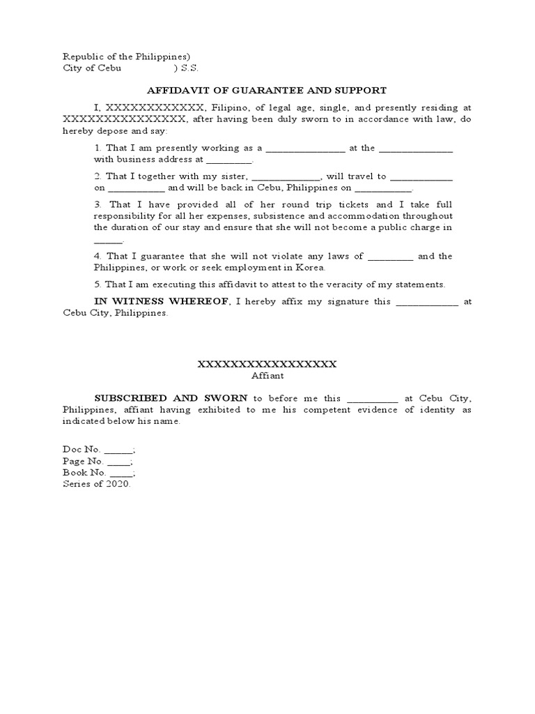 Affidavit Of Guarantee And Support PDF