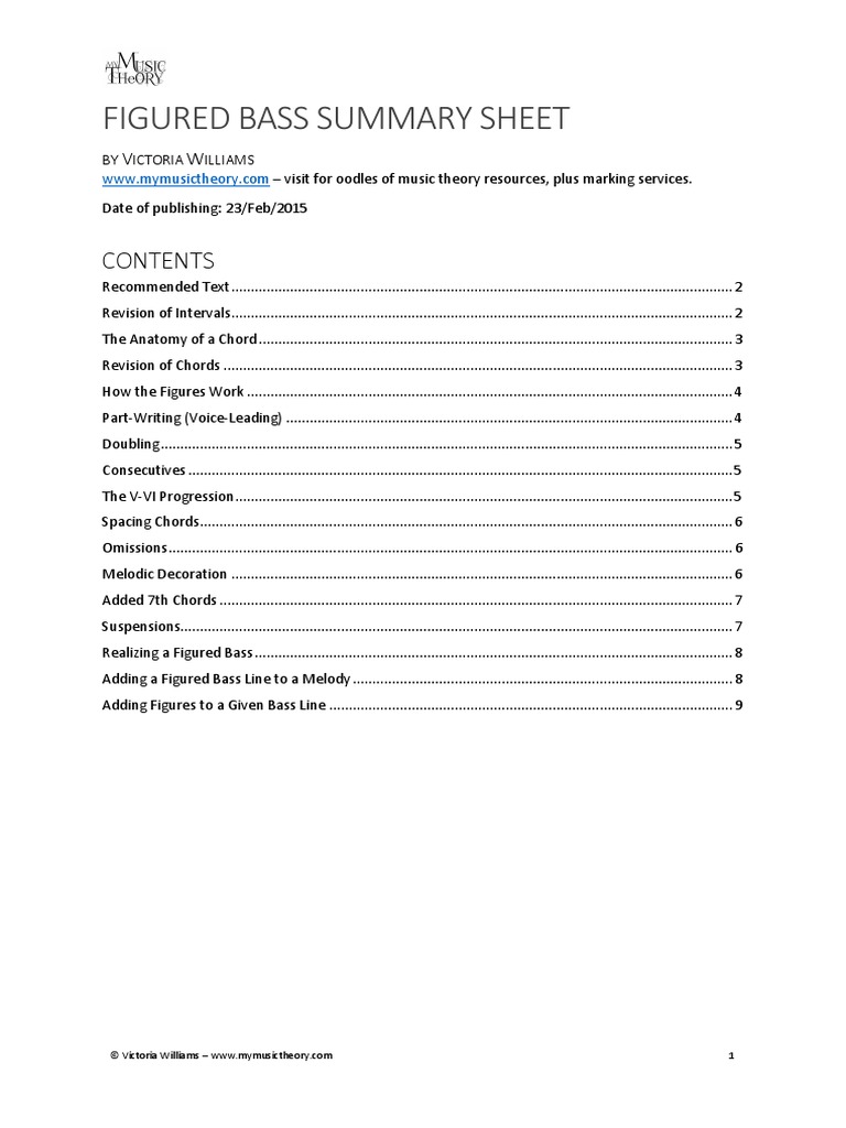 Figured Bass Summary Sheet | PDF | Chord (Music) | Interval (Music)