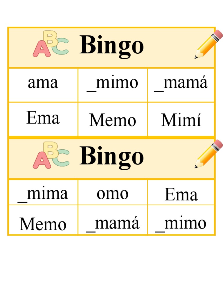 Bingo de palabras con la letra M | PDF