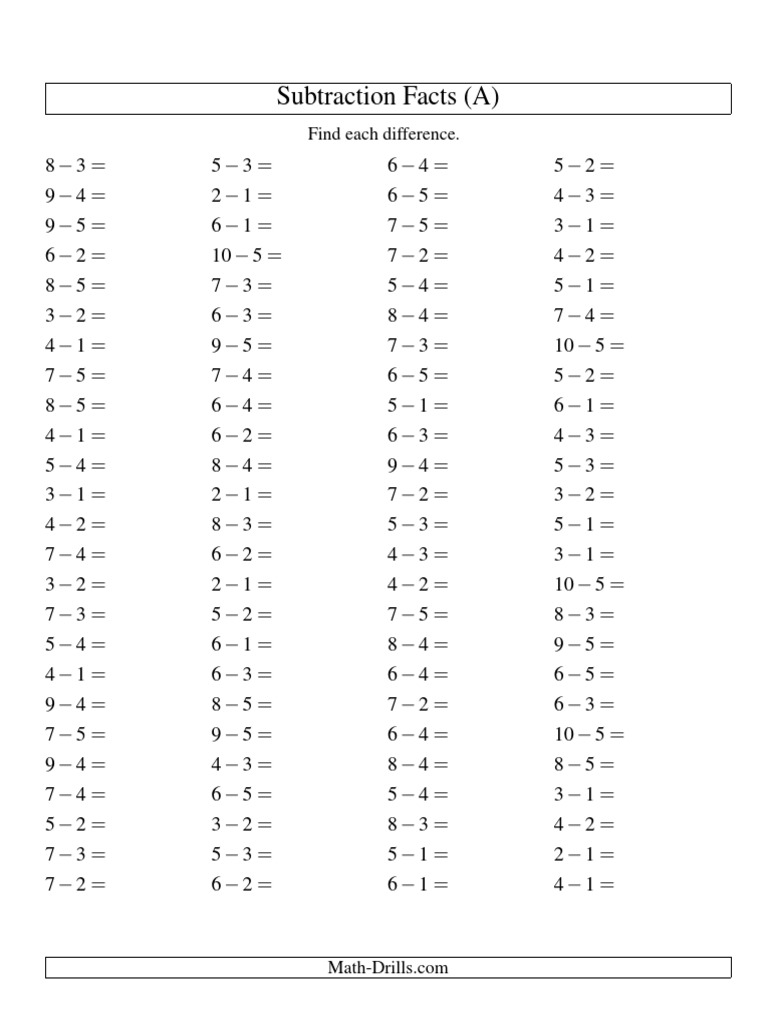 Subtraction Facts To10 Horizontal 001 PDF | PDF | Teaching Methods ...