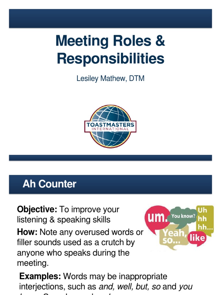 Toastmasters Meeting Roles Explained | PDF | Career & Growth | Language ...