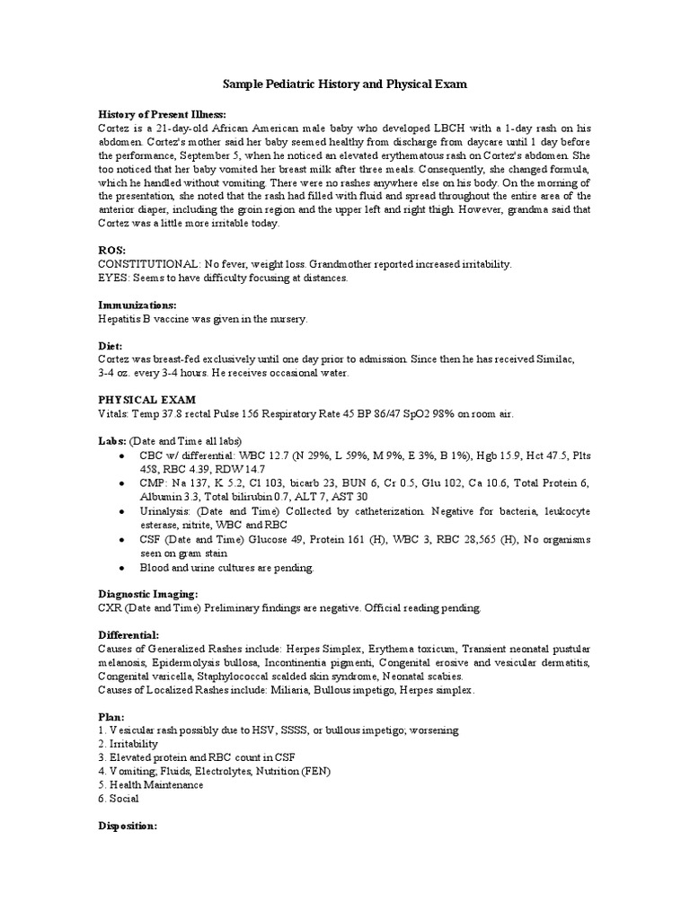 Sample Pediatric History and Physical Exam | PDF | Medical Specialties ...