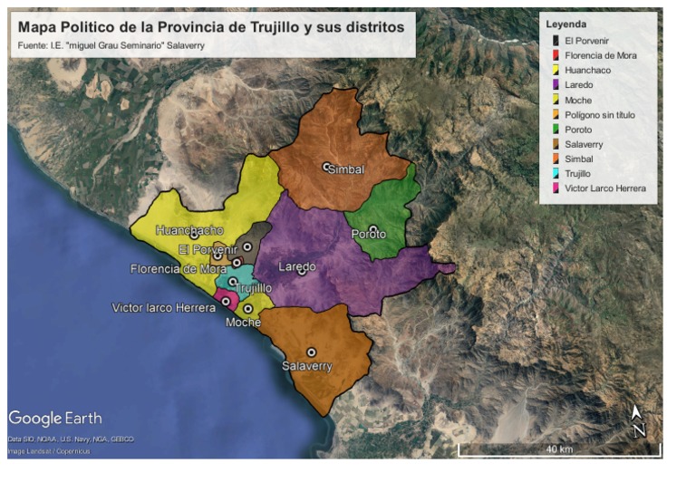 Mapa político de la provincia de Trujillo mostrando sus distritos y ...