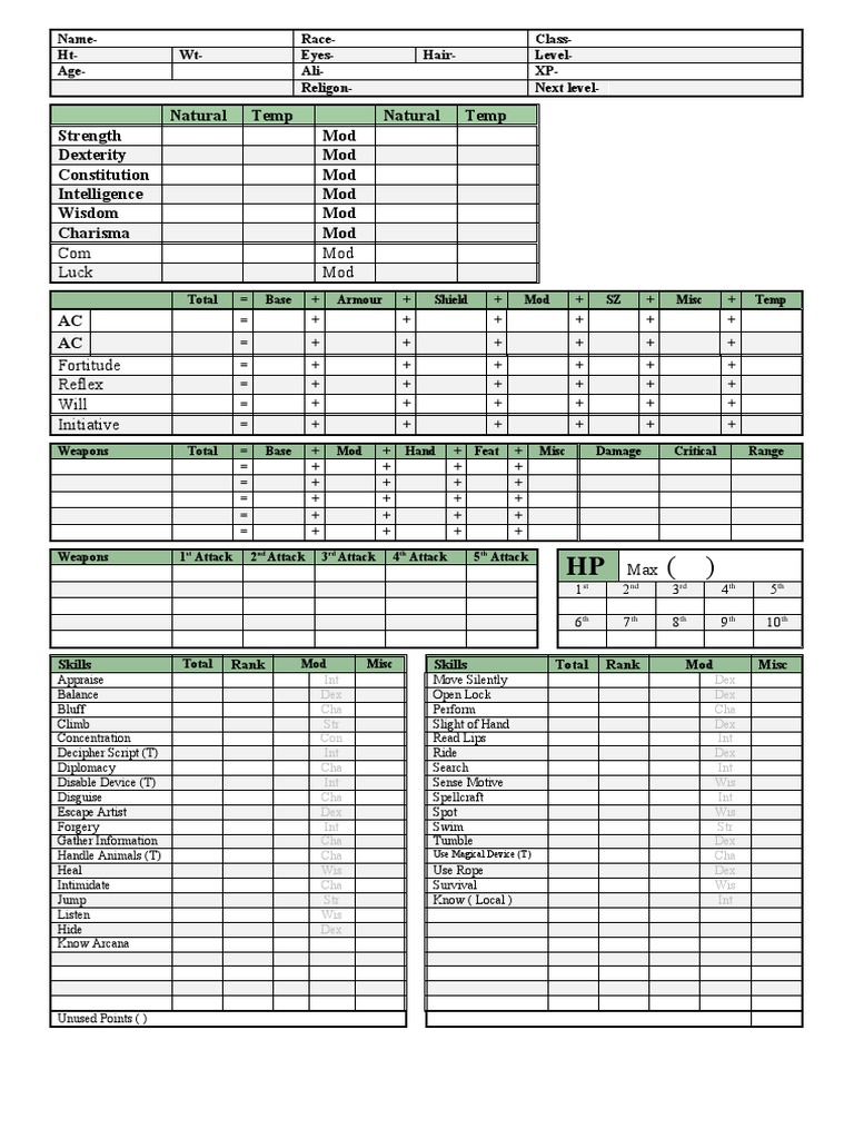 3.5 Edition Character Sheet | PDF