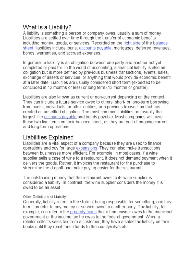 What Is A Liability?: Right Side Balance Sheet Accounts Payable | PDF ...
