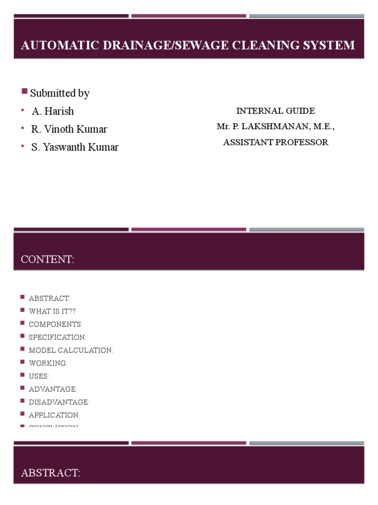 Automatic Drainage/Sewage Cleaning System: Submitted by A. Harish R ...