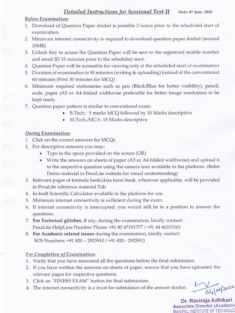Detailed Instructions For Sessional Test II PDF | PDF