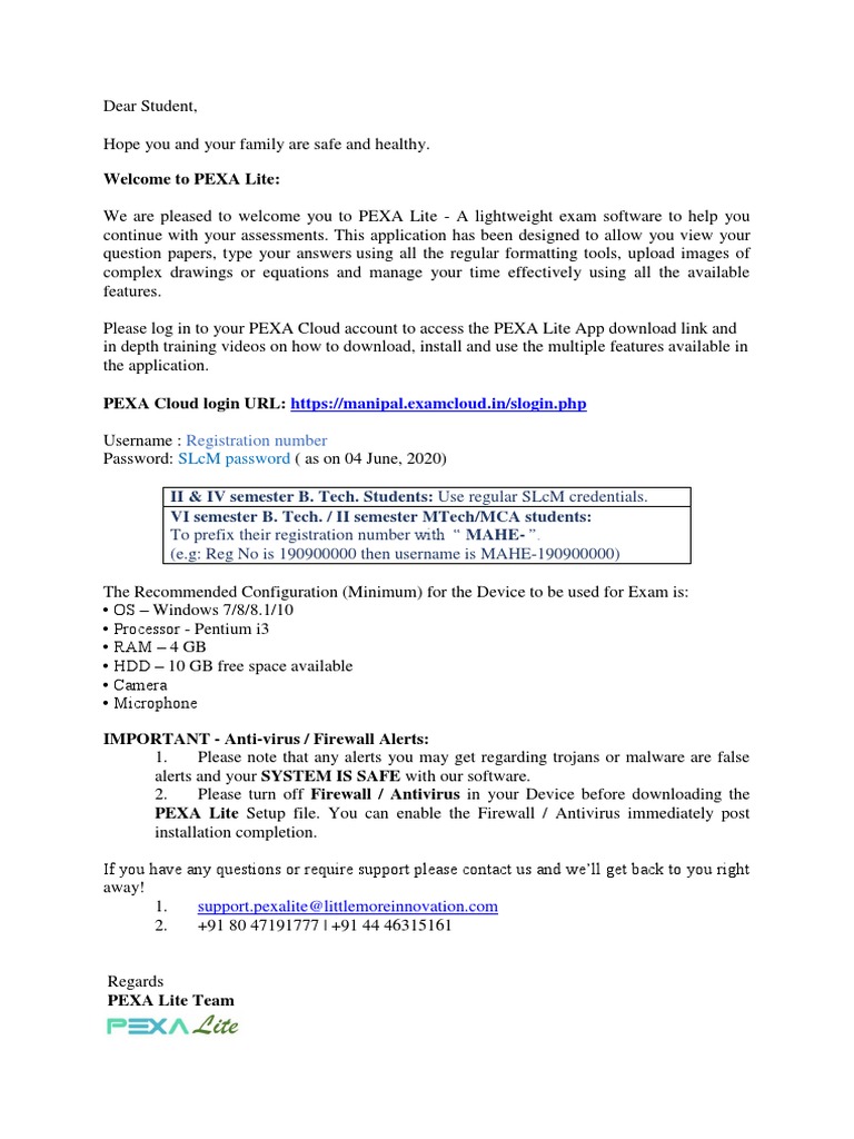 PEXA Lite Examination Tool Description | PDF