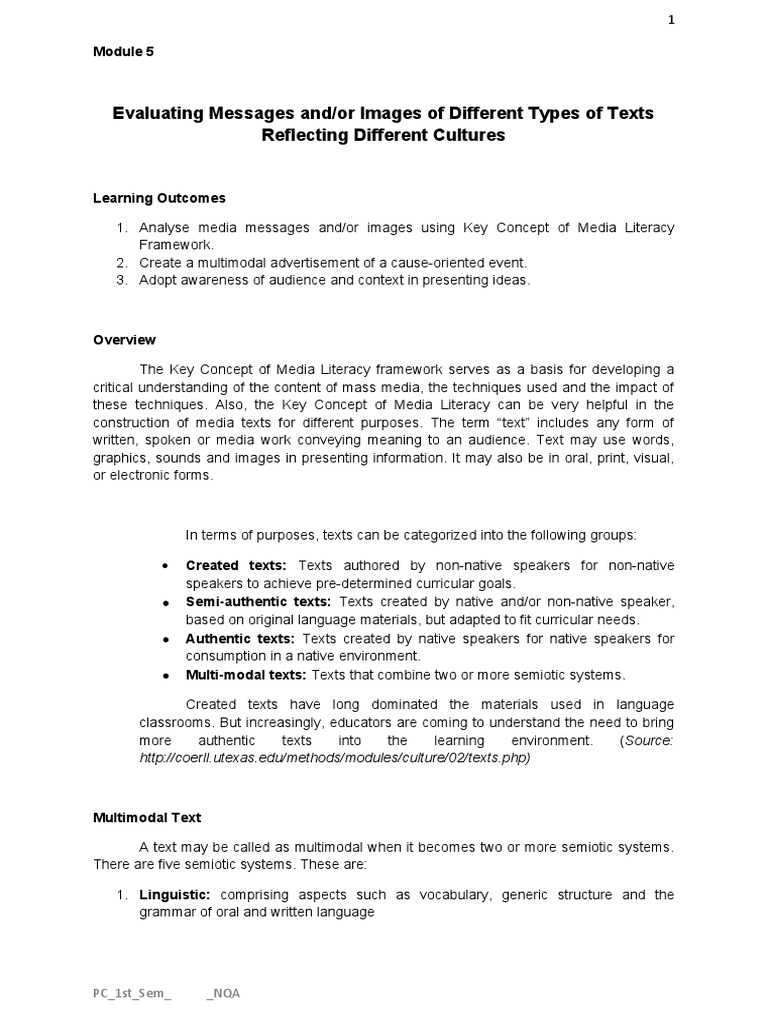 Evaluating Messages And/or Images of Different Types of Texts Reflecting Different Cultures ...